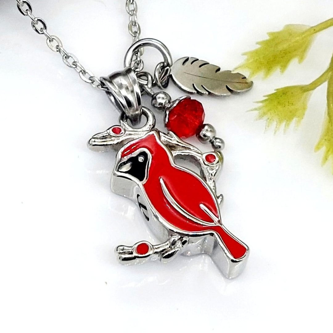 Red Cardinal Bird Necklace for Ashes | Cremation Jewelry | Urn Jewelry ...