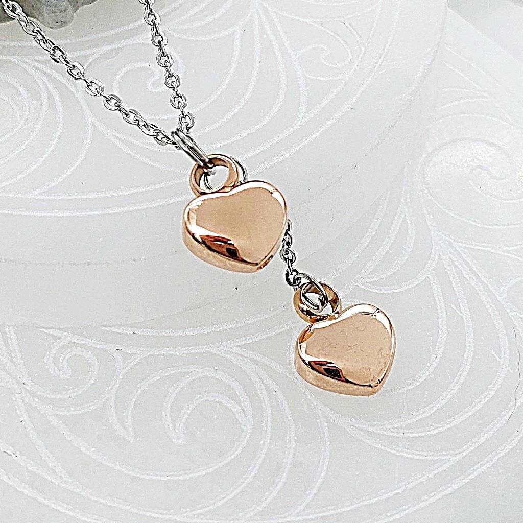 Double Heart Memorial Keepsake Urn Necklace for two urns | Cremation ...