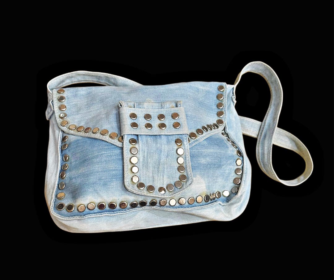 Vintage Light Wash Denim Envelope Studded Bag - Etsy