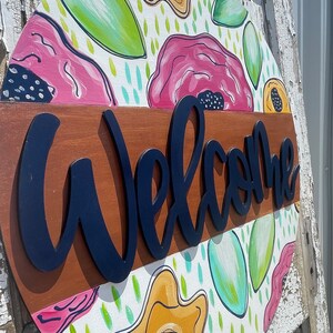 Handcrafted Round Welcome Sign With Bright Vibrant Flowers - Perfect ...