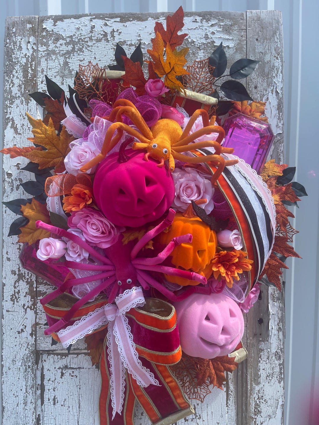 Halloween Wreath | Jack O Lantern Wreath | Pink & Orange Halloween ...