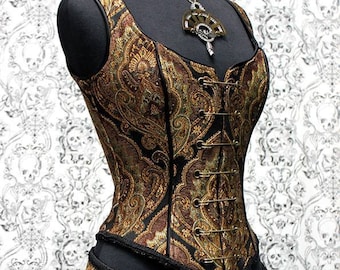 Renaissance Corset Bodice Stays in Dark Red Maroon and Gold Corset Top Cottage Core Princess ...