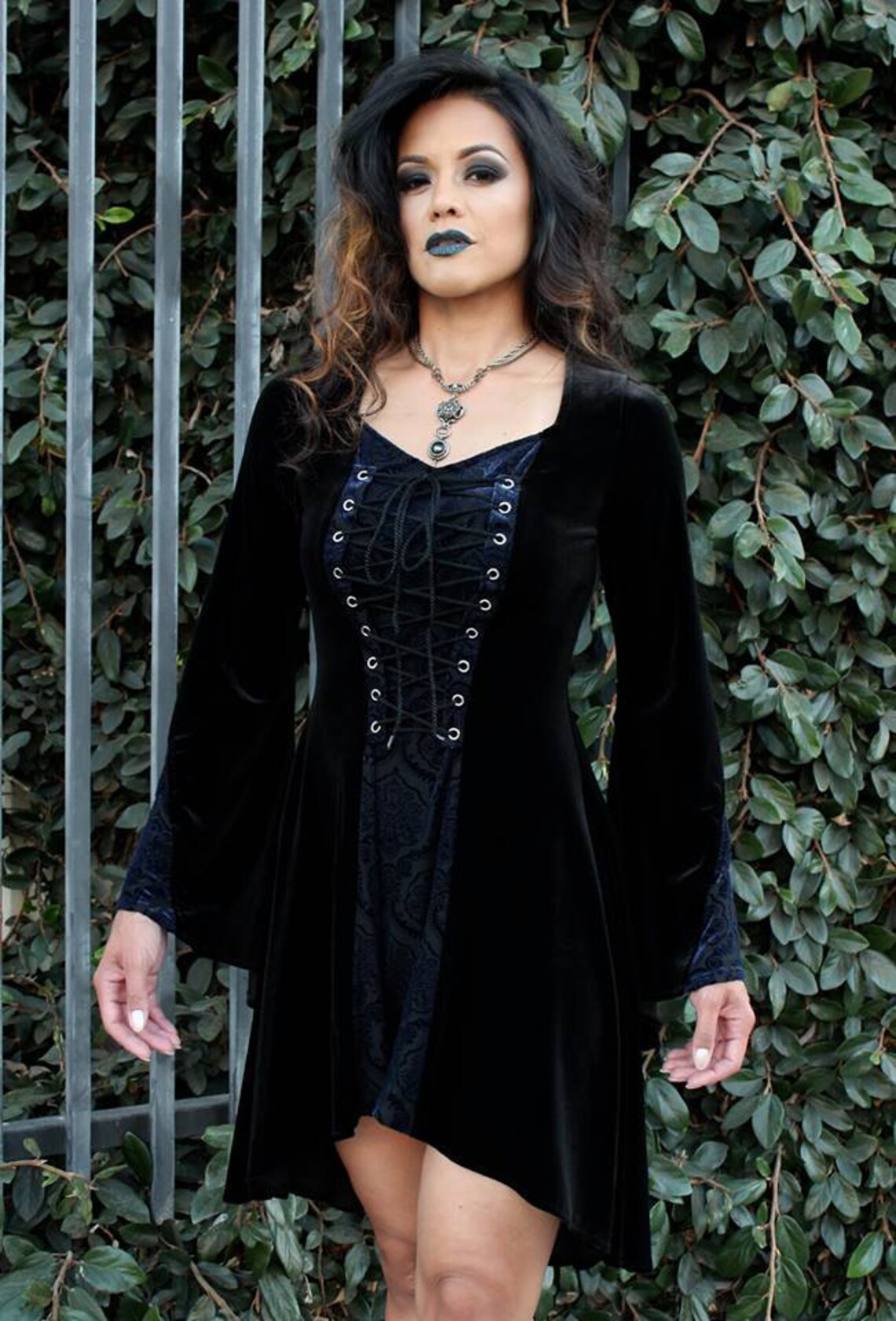 DRAGONLADY DRESS Black Velvet With Blue Velvet Contrast | Etsy