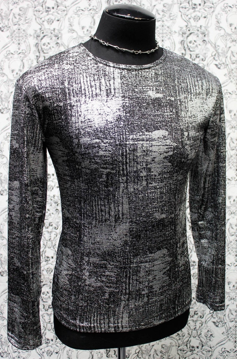 MEN'S LONG SLEEVE T-shirt Silver Metallic Fabric - Etsy