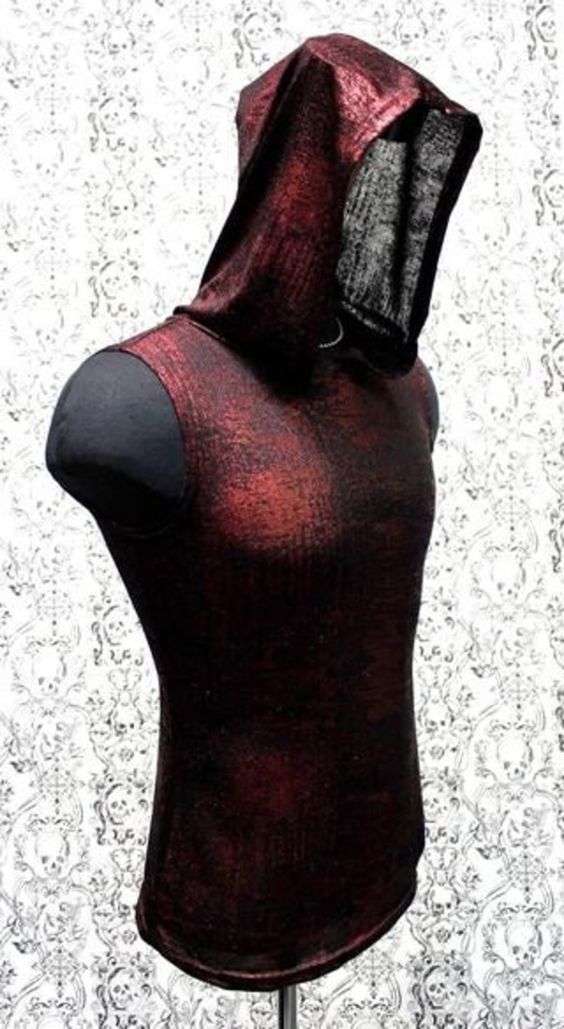 MEN'S SLEEVELESS HOODIE T-shirt Red Metallic Fabric - Etsy