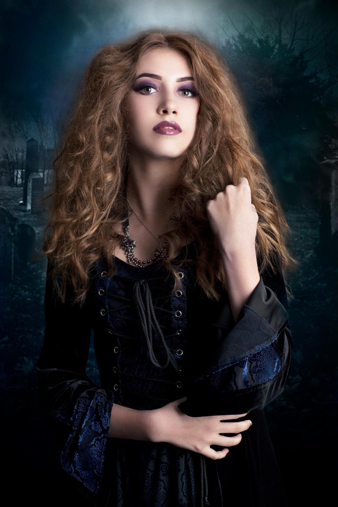 DRAGONLADY DRESS Black Velvet With Blue Velvet Contrast | Etsy