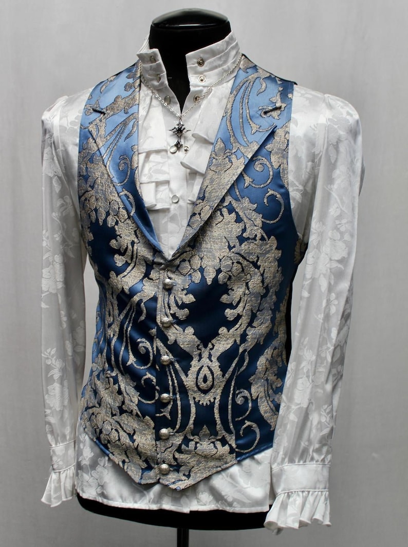 ARISTOCRAT VEST - Ice Blue Satin Brocade - Etsy