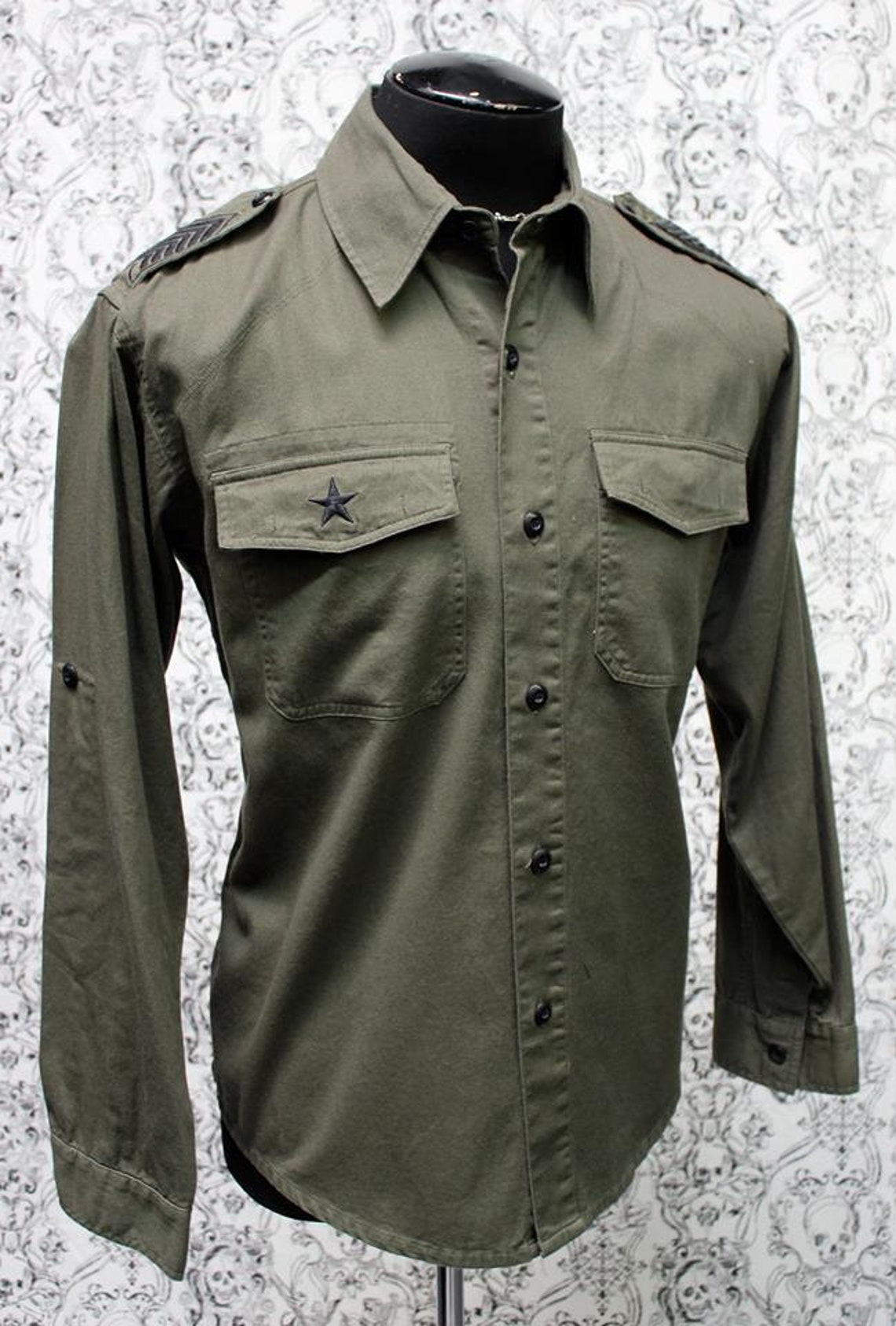 GUERRILLA ARMY SHIRT - Green W/ Black Embroidery - Etsy