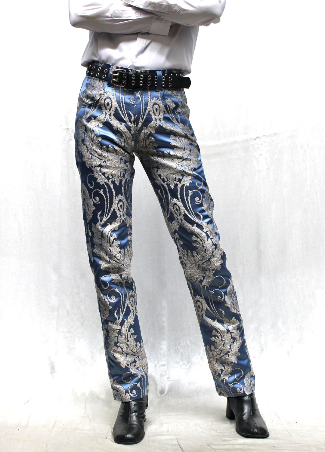 ROCKER PANTS - Ice Blue Brocade - Etsy