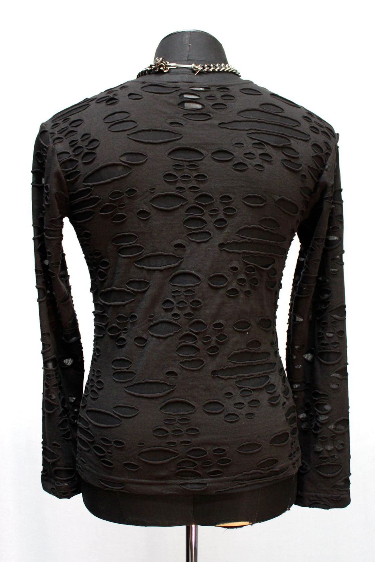 MEN'S LONG SLEEVE T-shirt Black Decayed Fabric - Etsy Canada