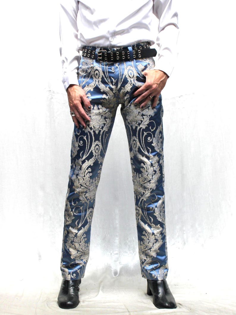 ROCKER PANTS - Ice Blue Brocade - Etsy