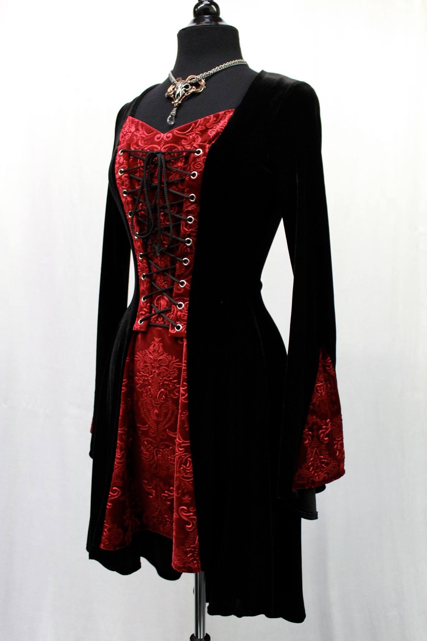 DRAGONLADY DRESS Black Velvet With Red Velvet Contrast - Etsy