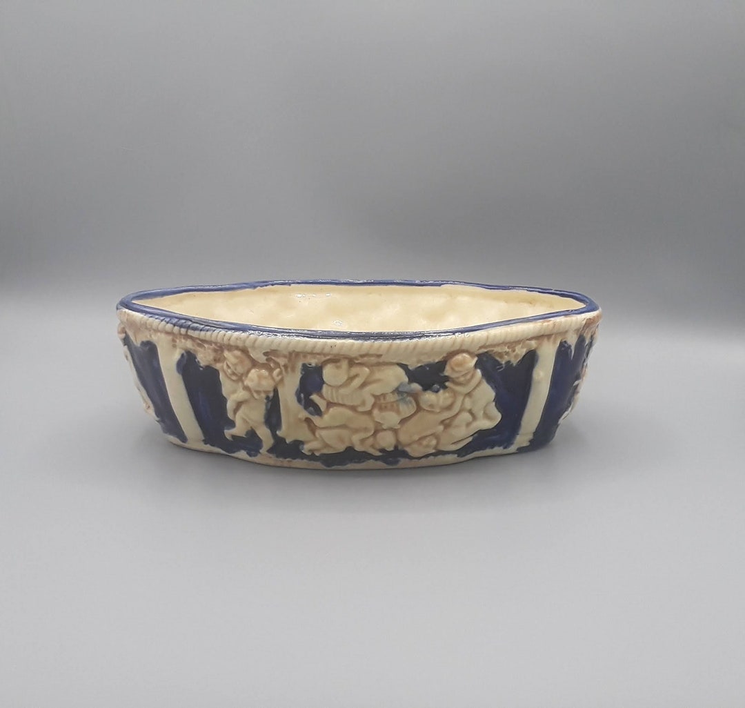 Ceramic Jardiniere Planter Blue and White Cherubs 9 Inch Made in Japan ...