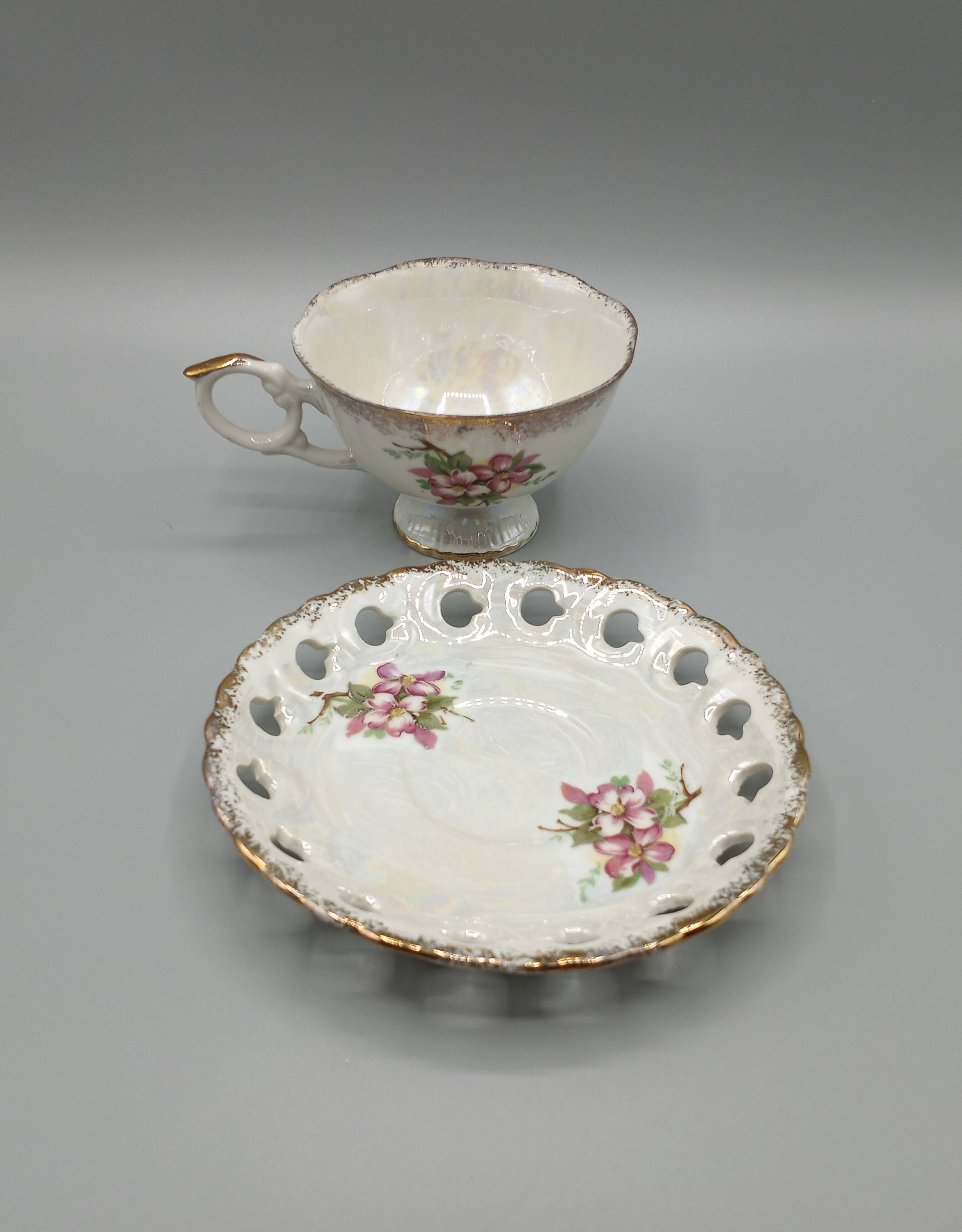 Tea Cup and Saucer Lusterware Purple Flower, Tea Cup, Dining, Kitchen ...