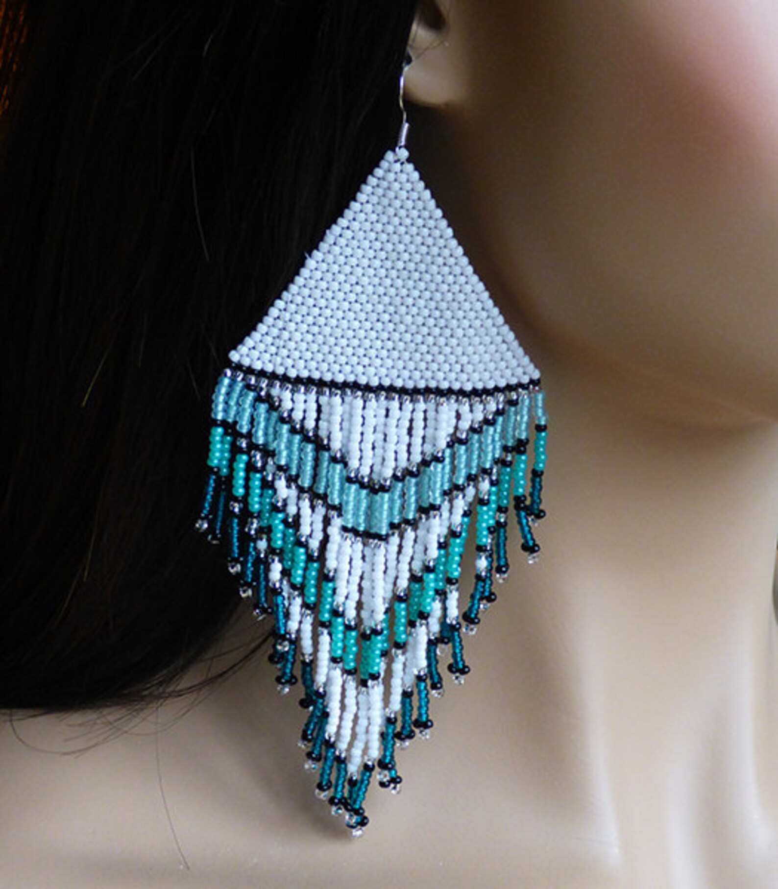 Extra Large Earrings. Native American Earrings Inspired. White Mint ...