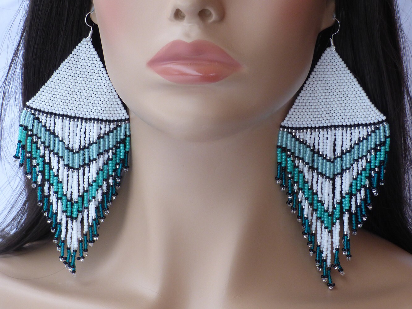 Extra Large Earrings. Native American Earrings Inspired. White Mint ...