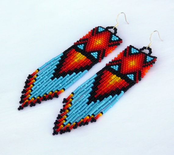 Native American Beaded Earrings Inspired. Multicolor Long | Etsy