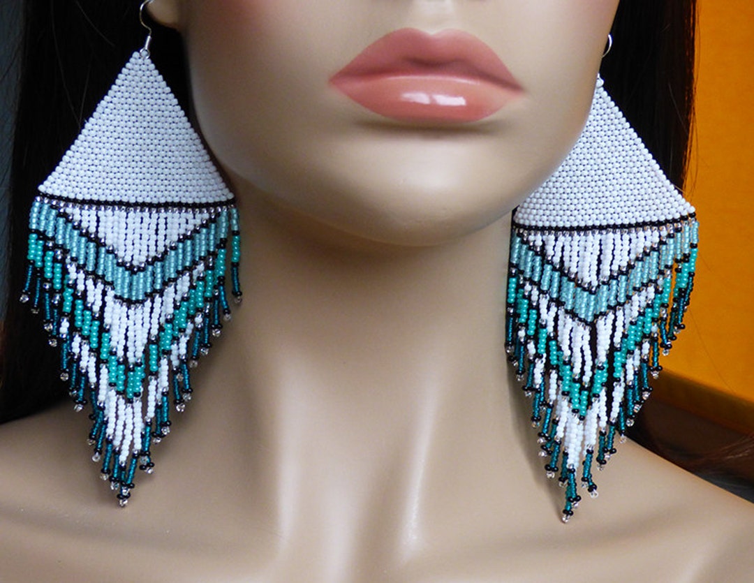 Extra Large Earrings. Native American Earrings Inspired. White Mint ...
