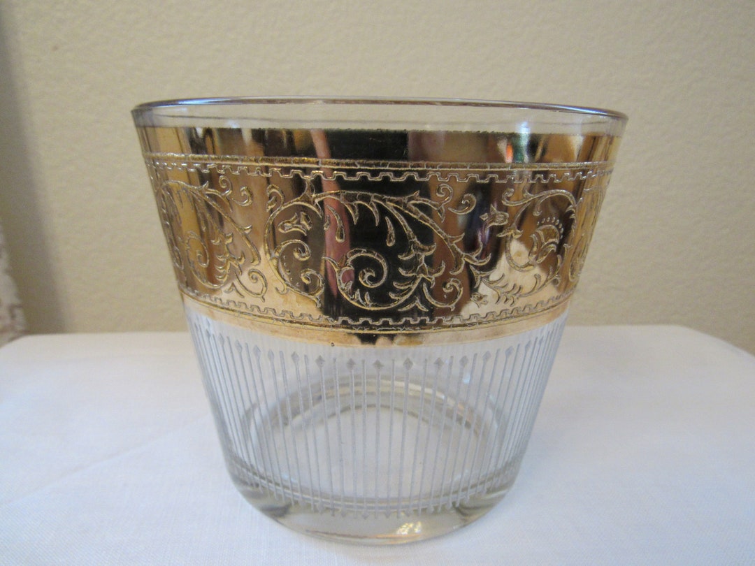 Vintage Starlyte 22k Gold Scroll Edge Glass Ice Bucket 5 Tall 5.75 Wide ...
