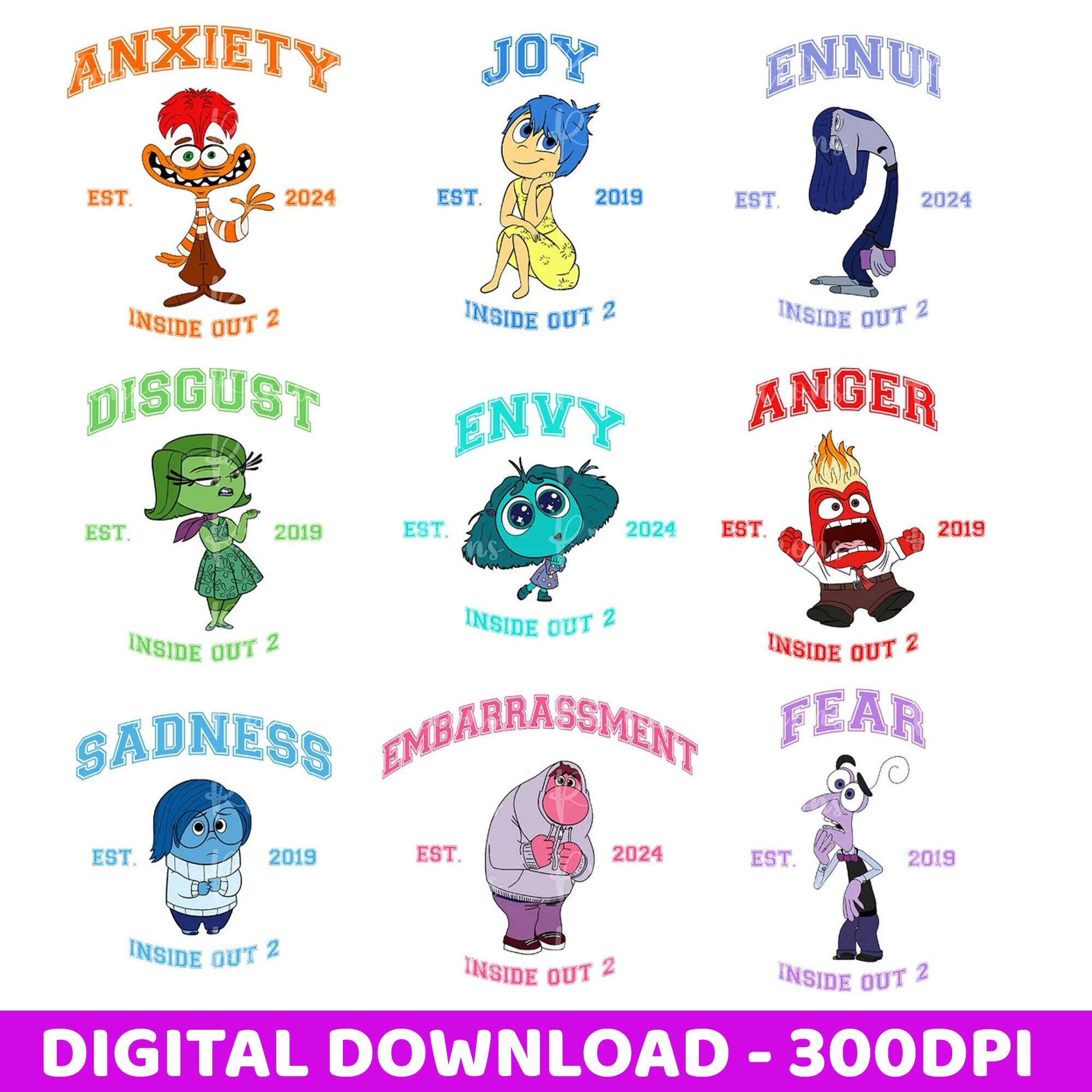 Inside Out 2 Personajes paquete Png, Svg para Cricut, Inside Out 2 Png ...
