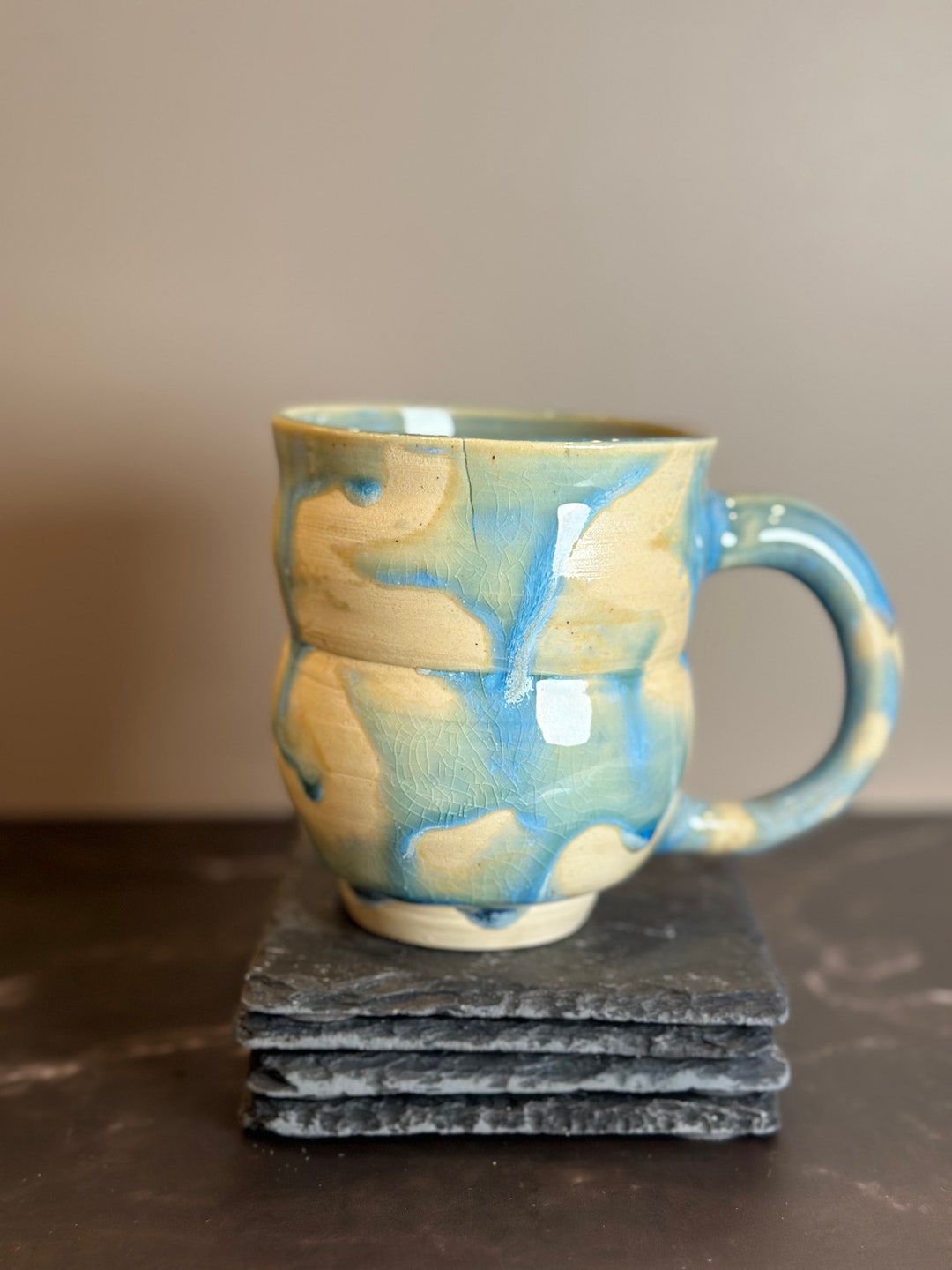 Handmade Blue & Cream Bubble Mug - Etsy