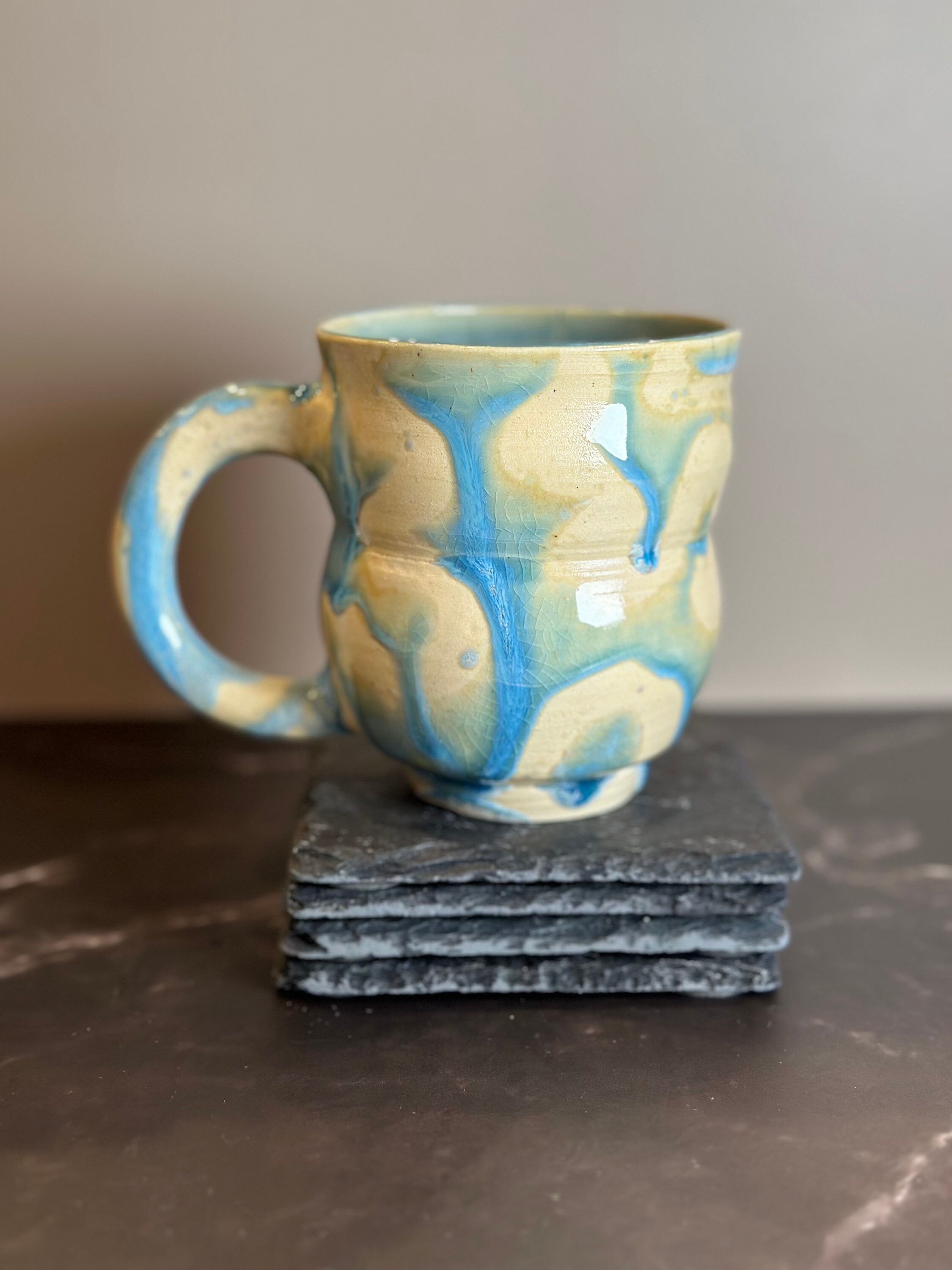 Handmade Blue & Cream Bubble Mug - Etsy