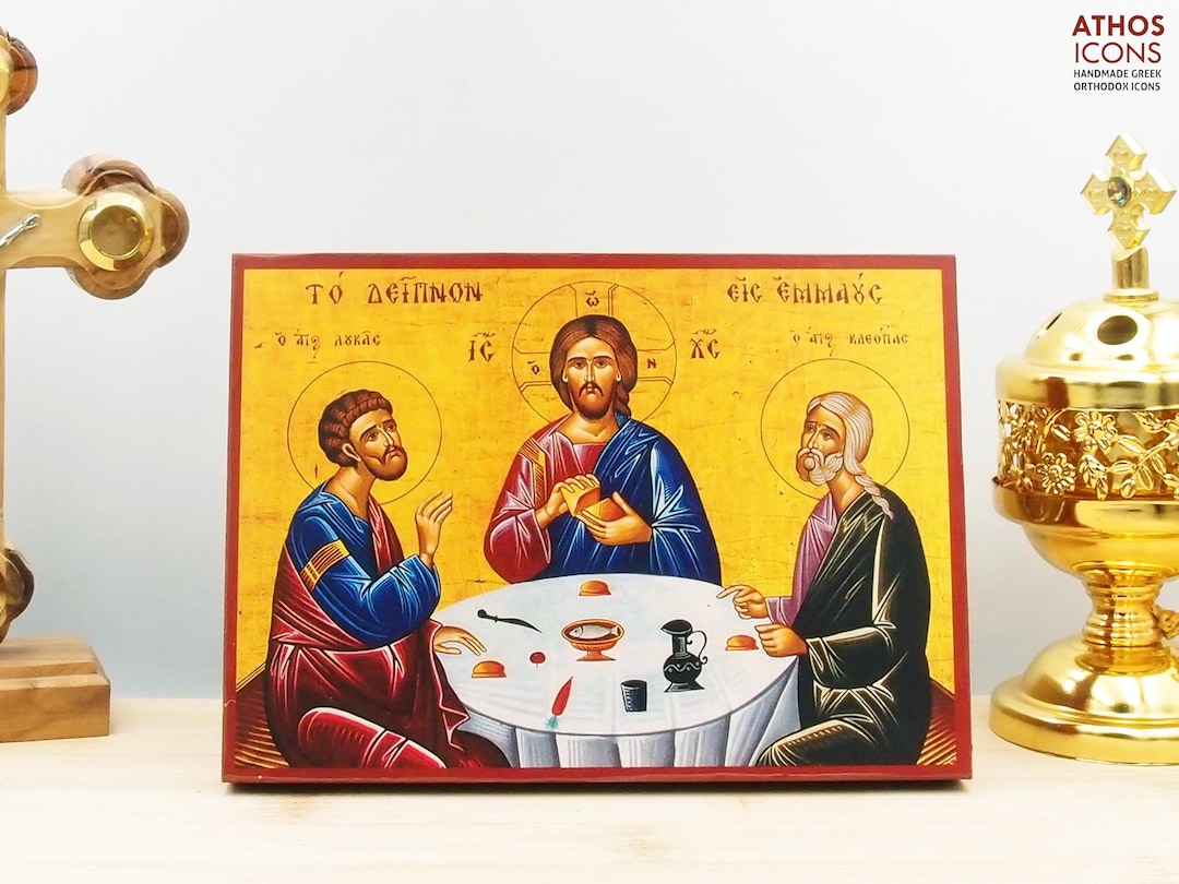 Jesus Christ the Supper at Emmaus, Wooden Handmade Icon Greek Premium ...