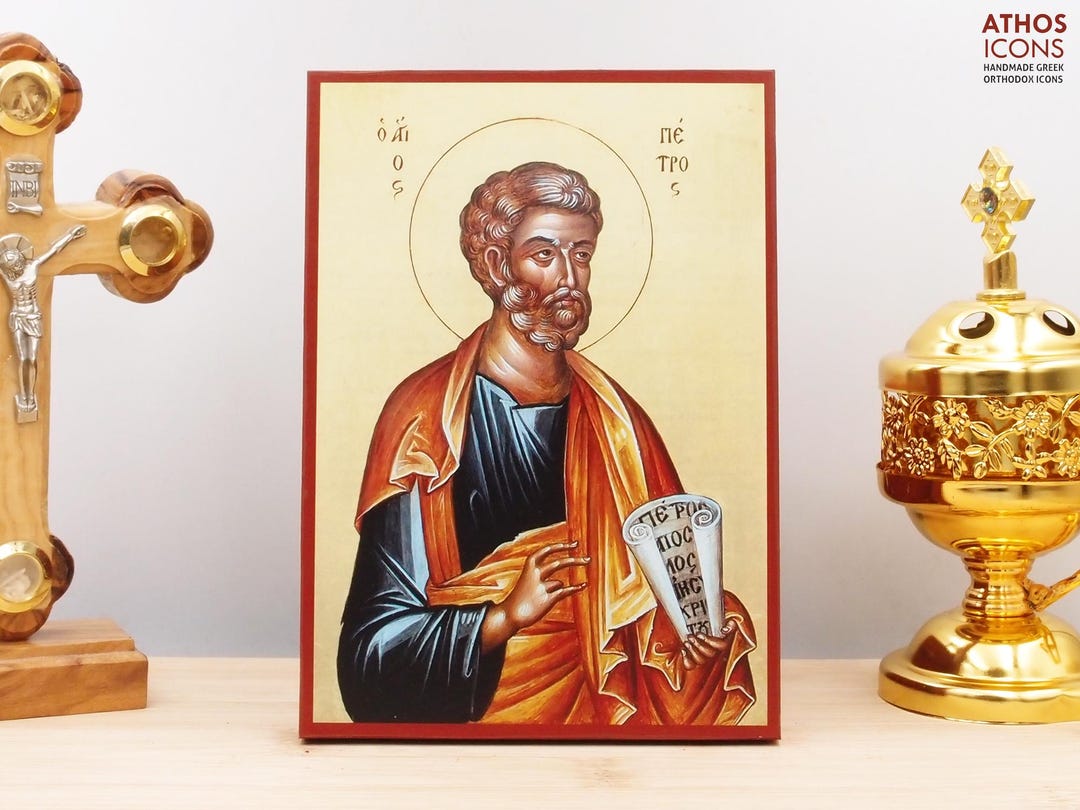 Saint Apostle Peter, Wooden Handmade Icon Greek Premium Byzantine Style ...