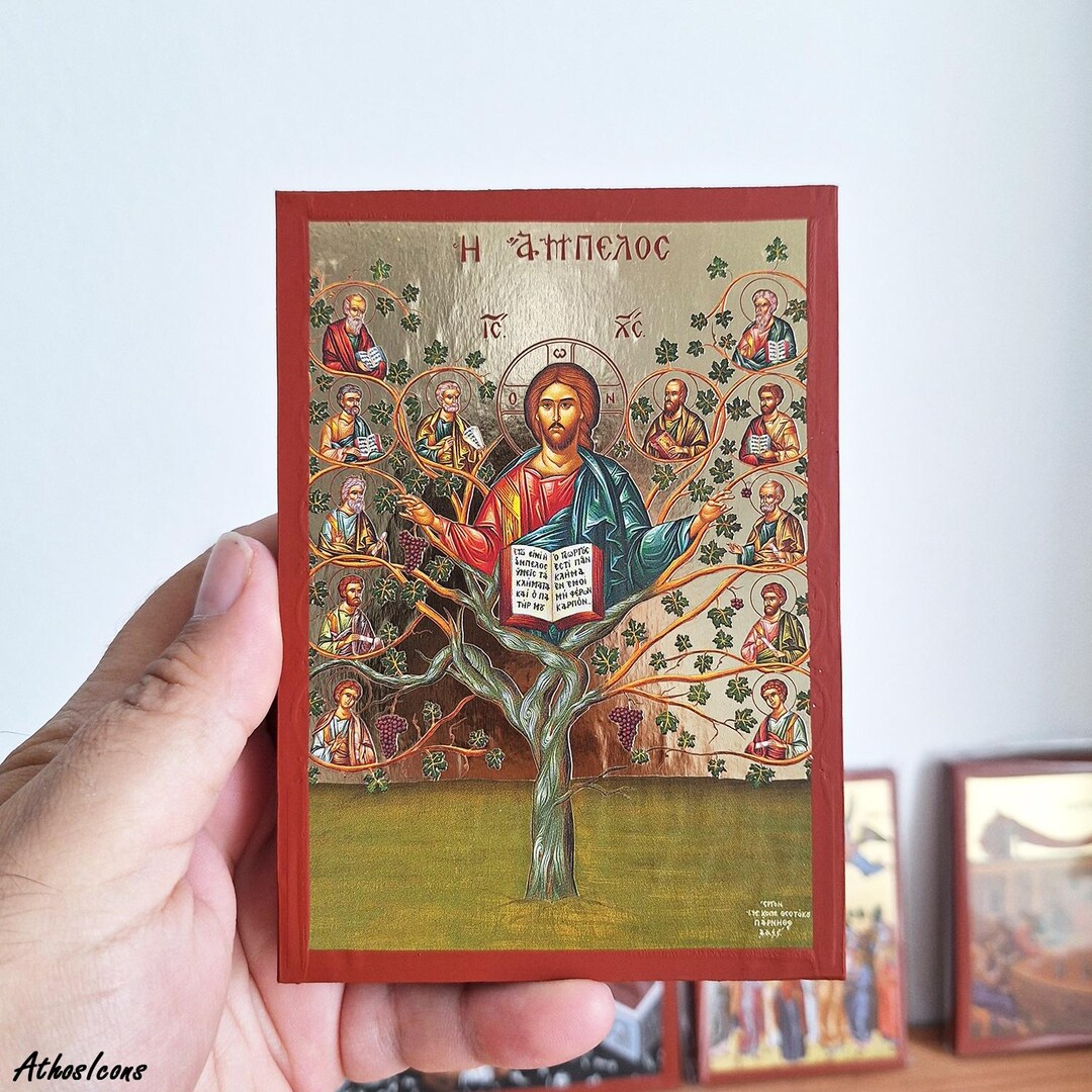 Jesus Christ With Apostles on the Vine ampelos, Wooden Handmade Icon ...