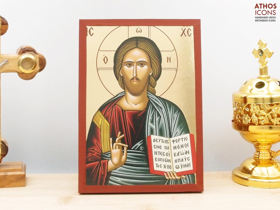 Jesus Christ Blessing Icon Handmade Greek Orthodox Byzantine Gold Foil ...