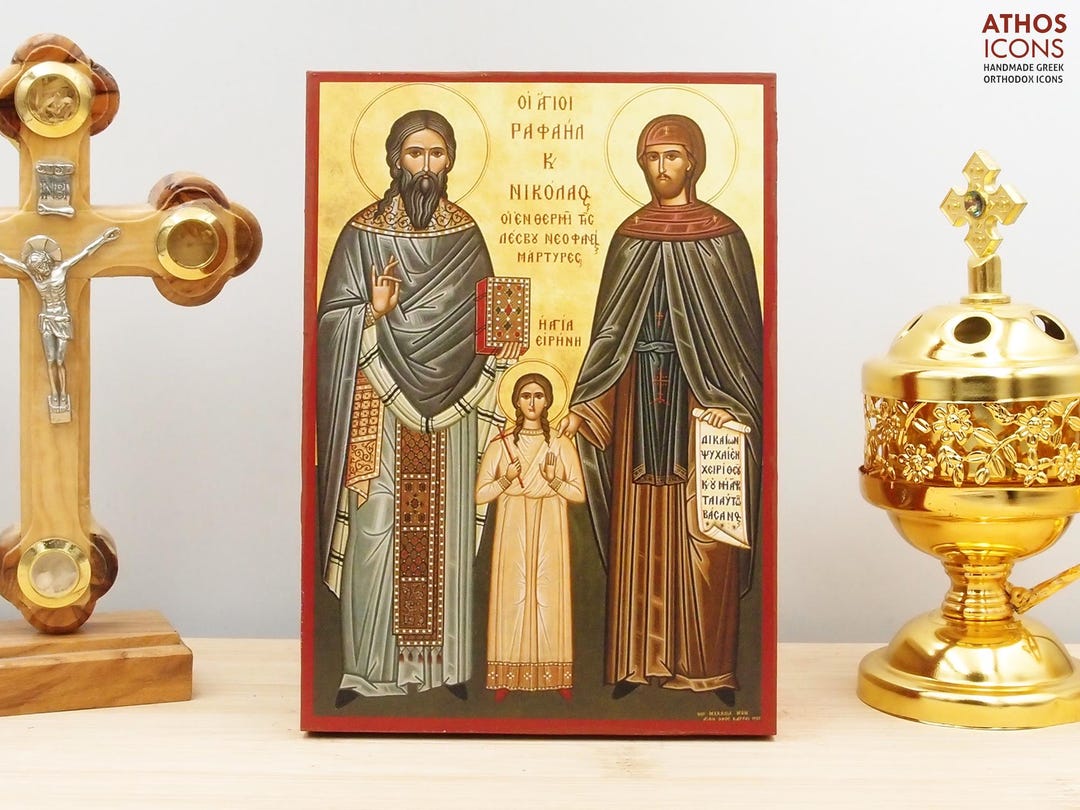 Saints Raphael, Nicholas, Irene of Lesbos Orthodox Icon, Handmade ...