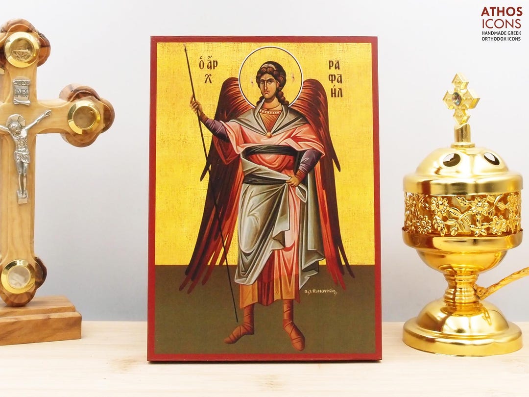 Archangel Raphael Fullbody, Wooden Handmade Icon Greek Premium ...