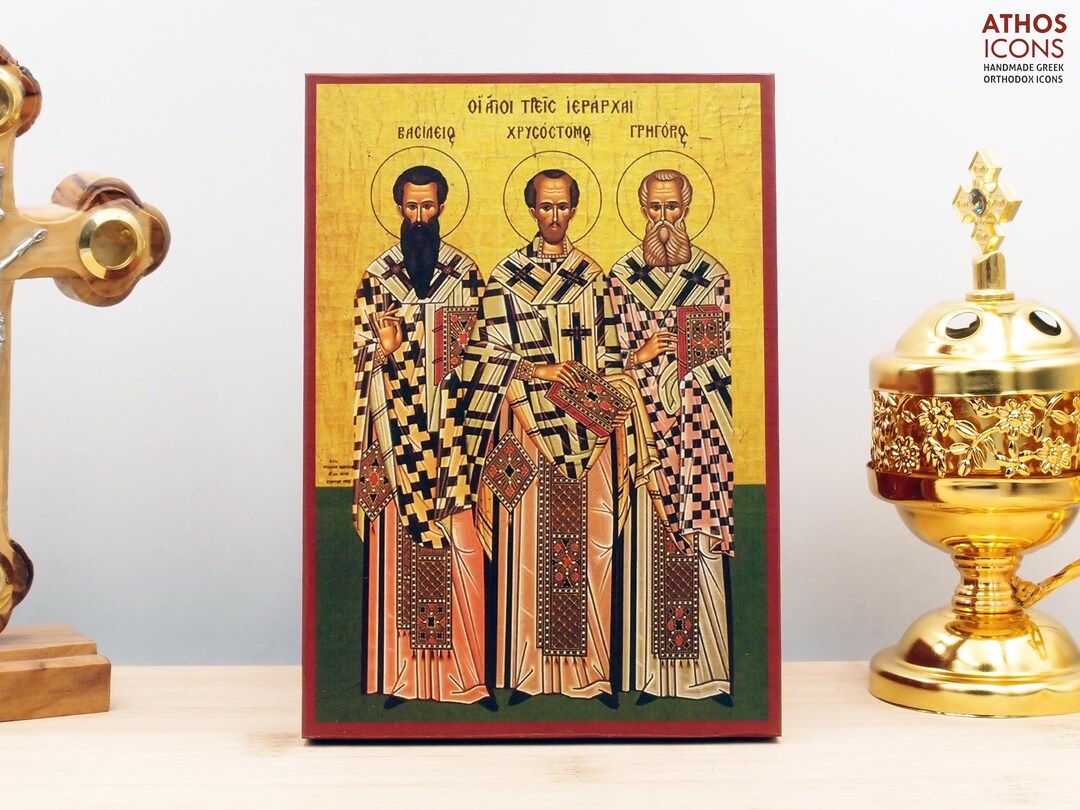 Saints Three Hierarchs Fathers of the Church Orthodox Icon, Handmade ...