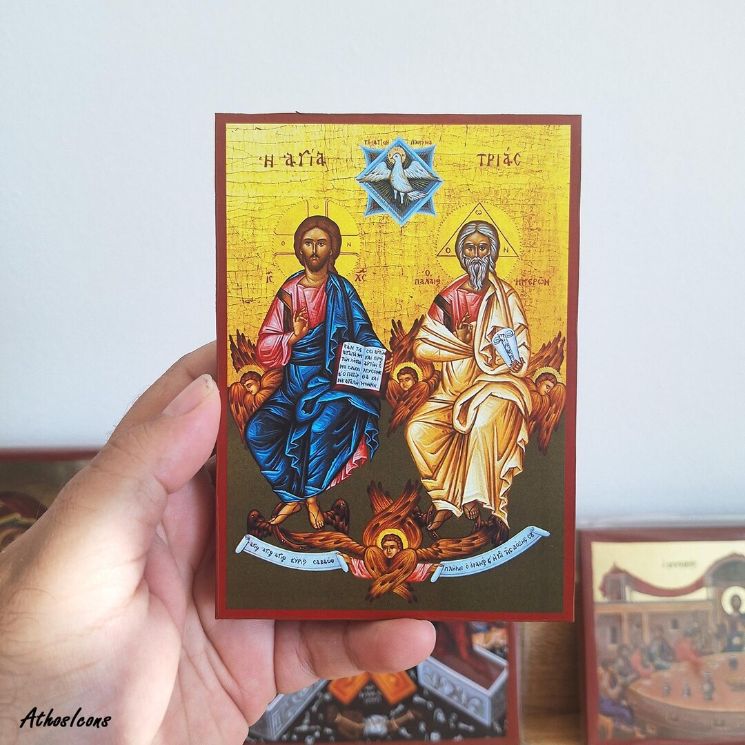 Holy Trinity, Wooden Handmade Icon the Greek Premium Byzantine Style ...