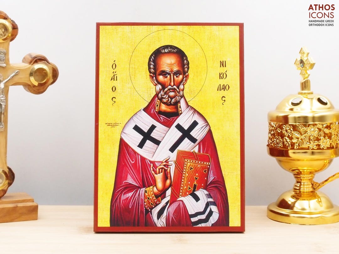Saint Nicholas of Myra, Wooden Handmade Icon Greek Premium Byzantine ...