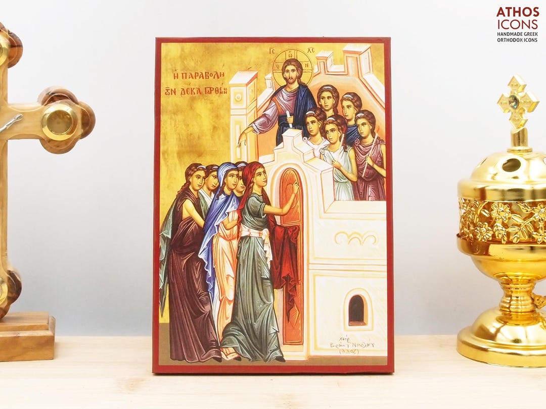 Jesus Christ Parable of the Ten Virgins, Wooden Handmade Icon Greek ...