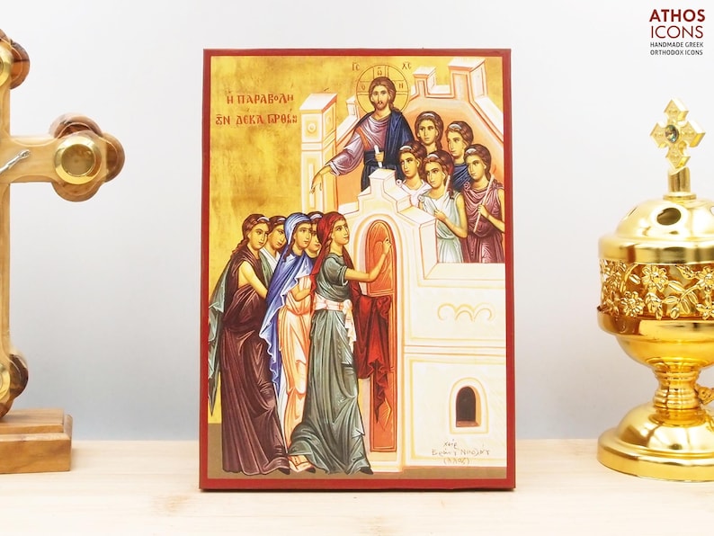 Jesus Christ Parable of the Ten Virgins, Wooden Handmade Icon Greek ...