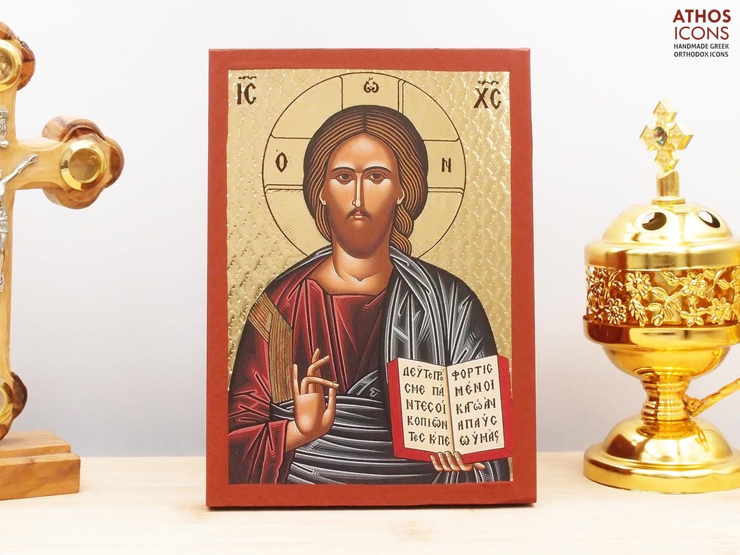 Jesus Christ Blessing Icon Handmade Greek Orthodox Byzantine Engraving ...
