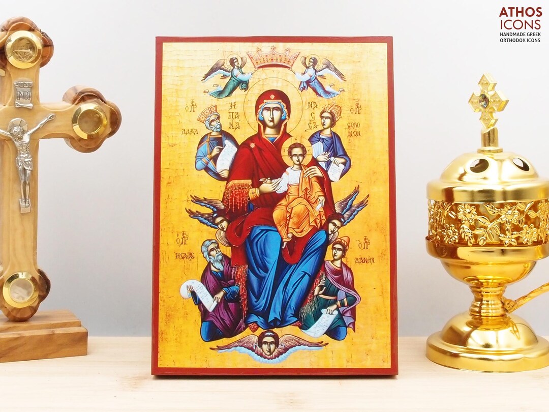 Holy Virgin Mary Queen of Universe Pantanasa Jesus Icon Handmade Greek ...