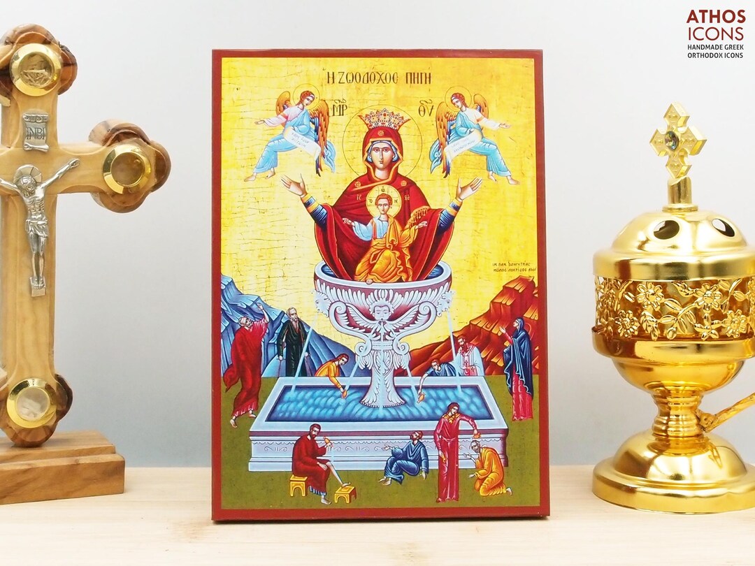 Virgin Mary the Life-giving Spring With Jesus Beige, Wooden Handmade ...