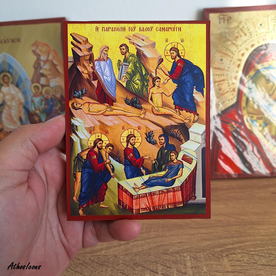 Jesus Christ Parable of the Good Samaritan, Wooden Handmade Icon Greek ...