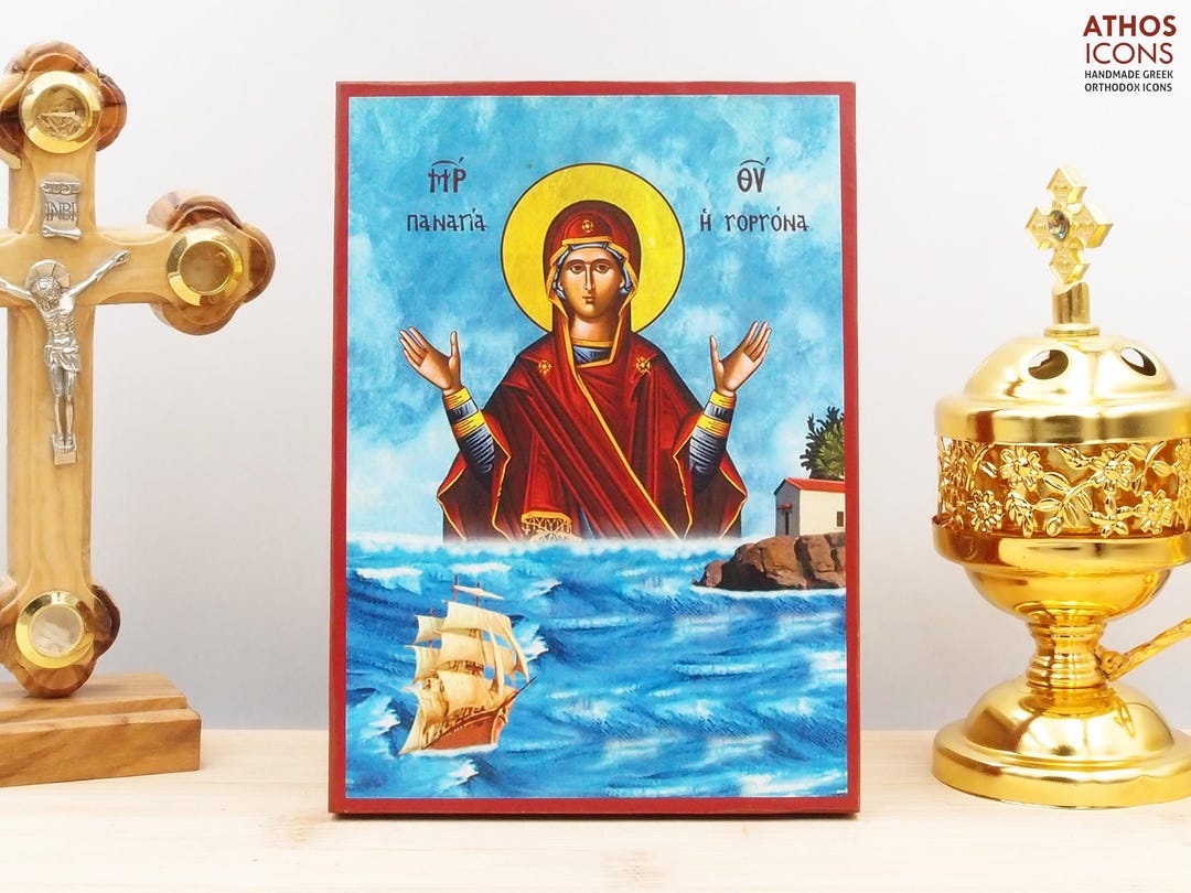Holy Virgin Mary the Mermaid, Wooden Handmade Icon Greek Premium ...