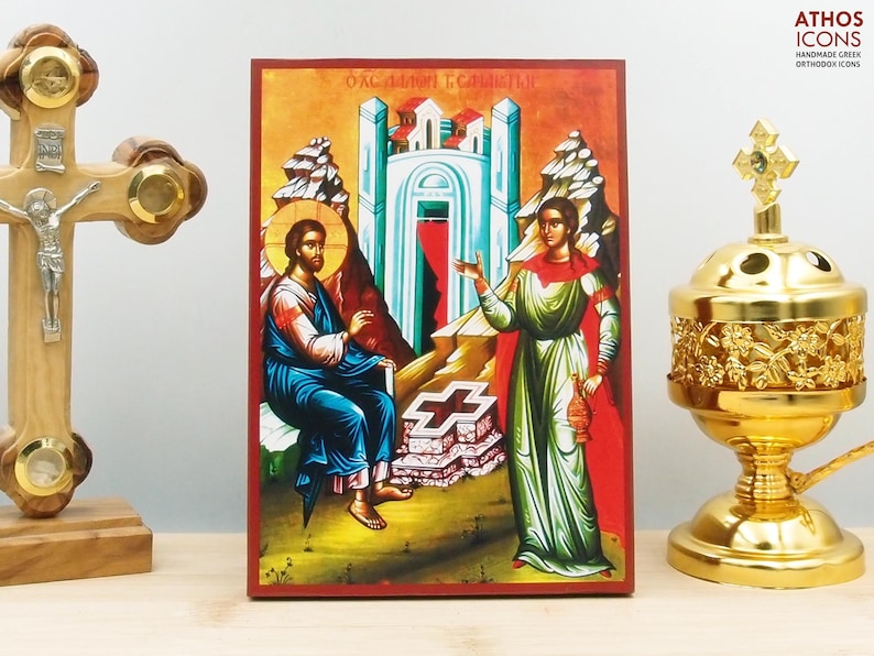 Jesus Christ speak to Samaritian, Wooden Handmade Icon Greek Premium ...