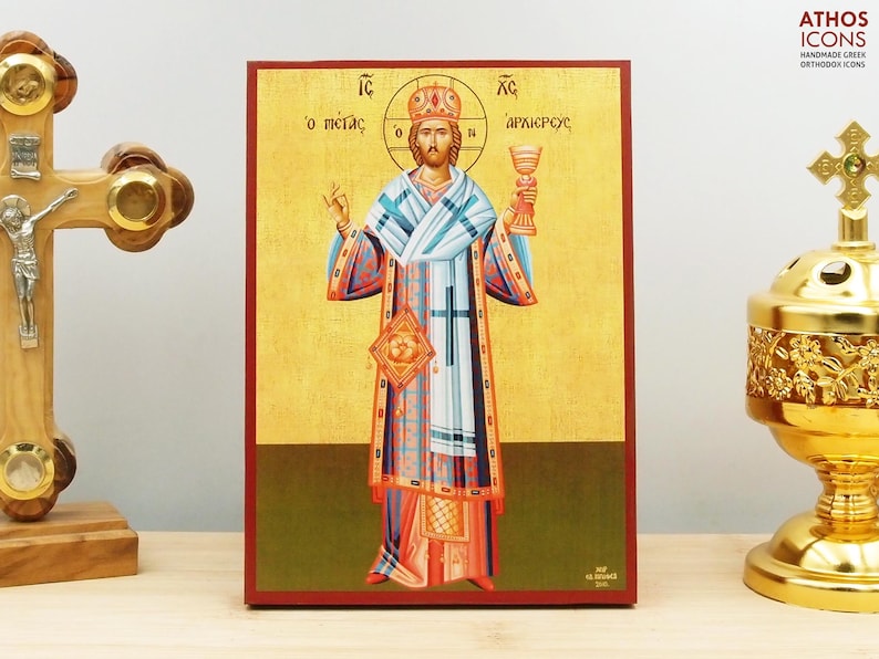 Jesus Christ the Great High Priest, Wooden Handmade Icon Greek Premium ...