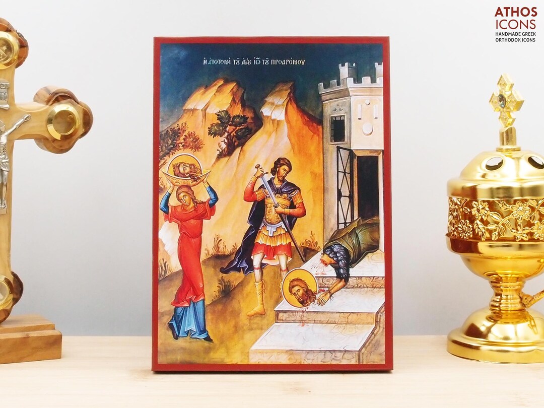 The Beheading of Saint John the Baptist Orthodox Icon, Handmade Wooden ...