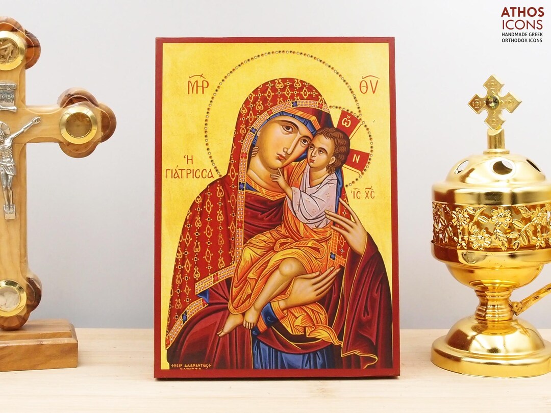 Virgin Mary the Healer With Jesus, Wooden Handmade Icon Greek Premium ...
