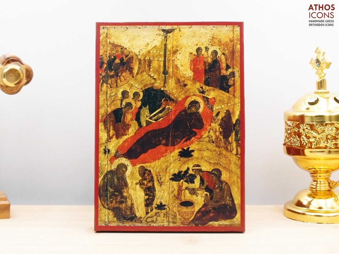 Genesis of Jesus Christ Old Style Orthodox Icon, Handmade Wooden ...