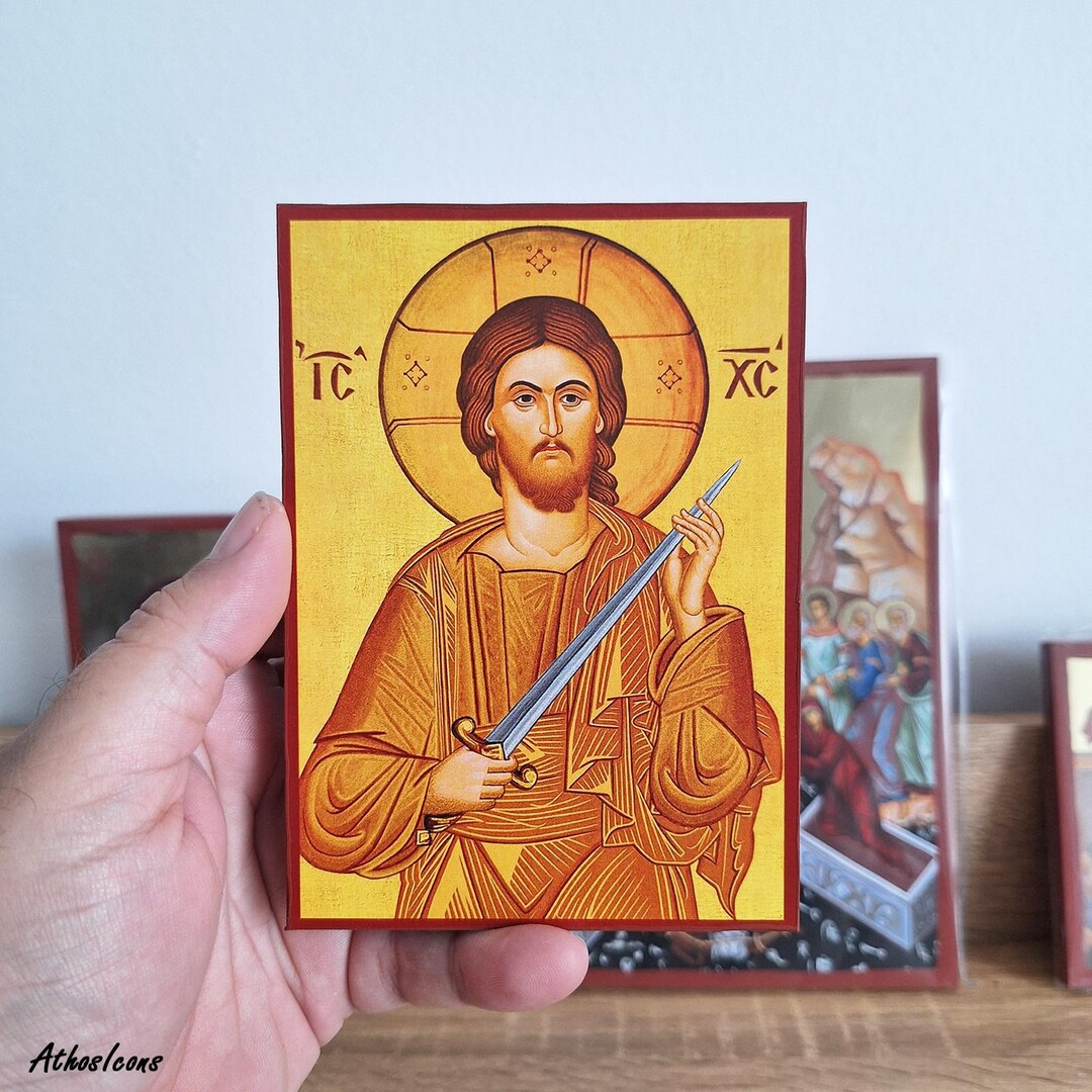 Jesus Christ Holding a Spiritual Sword cutting Sins, Wooden Handmade ...