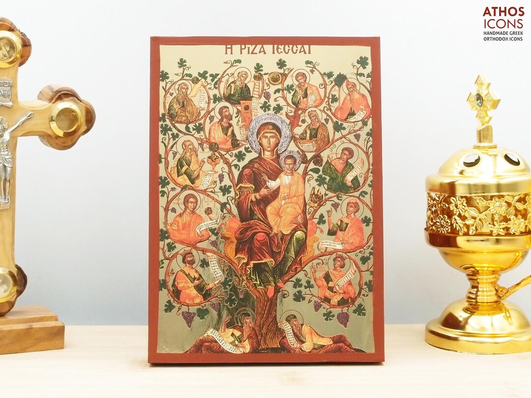 Virgin Mary the Tree of Jesse, Wooden Handmade Icon With Gold Foil ...