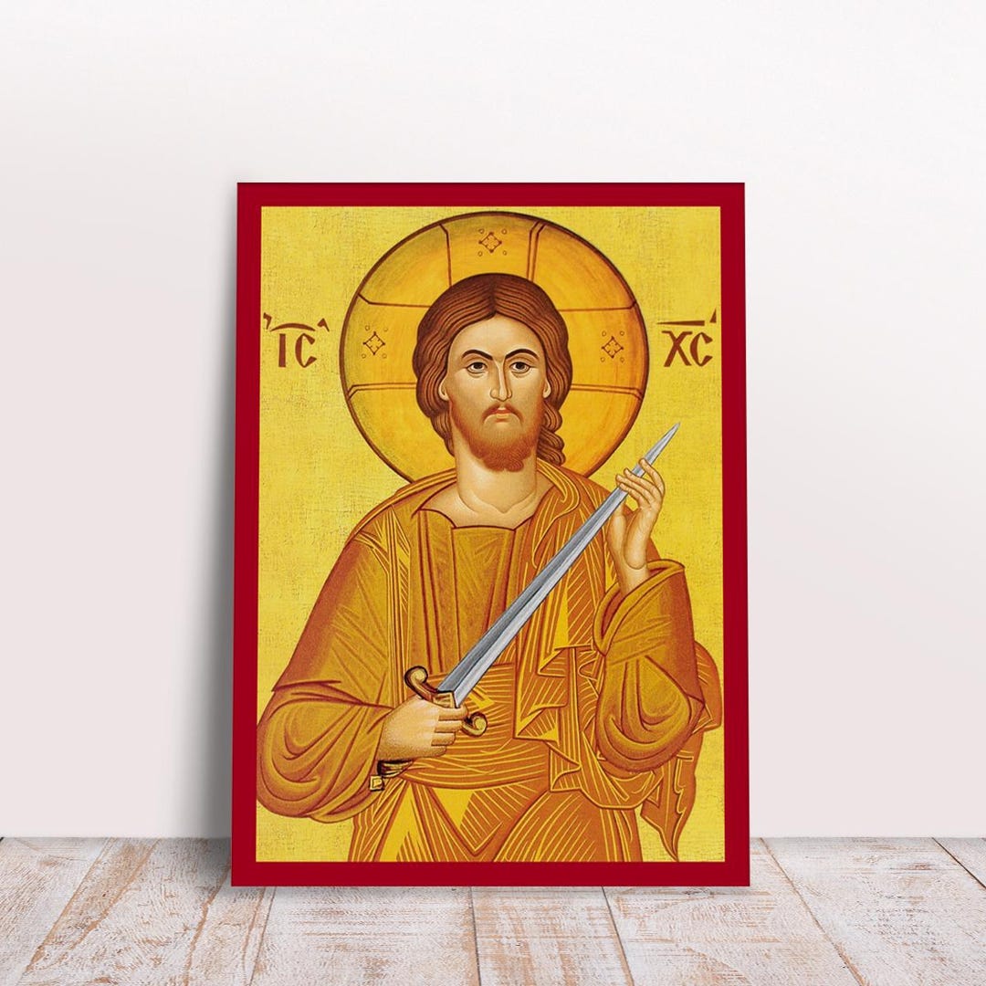 Wooden Icon of Jesus Christ With Sword Cutting Sin Greek Premium ...